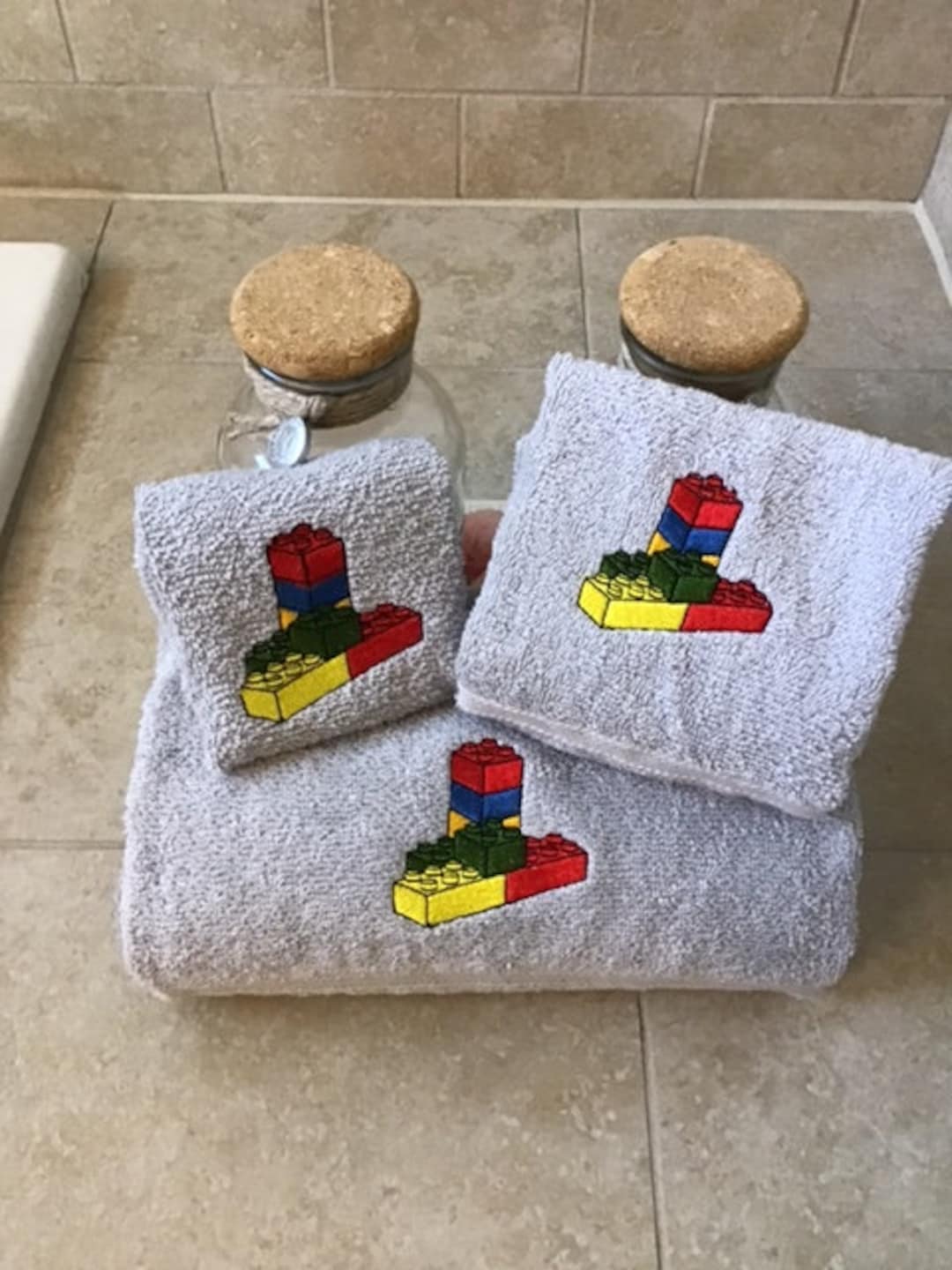 Personalized 3-piece Towel Set With Lego Blocks - Bath, Hand, and ...