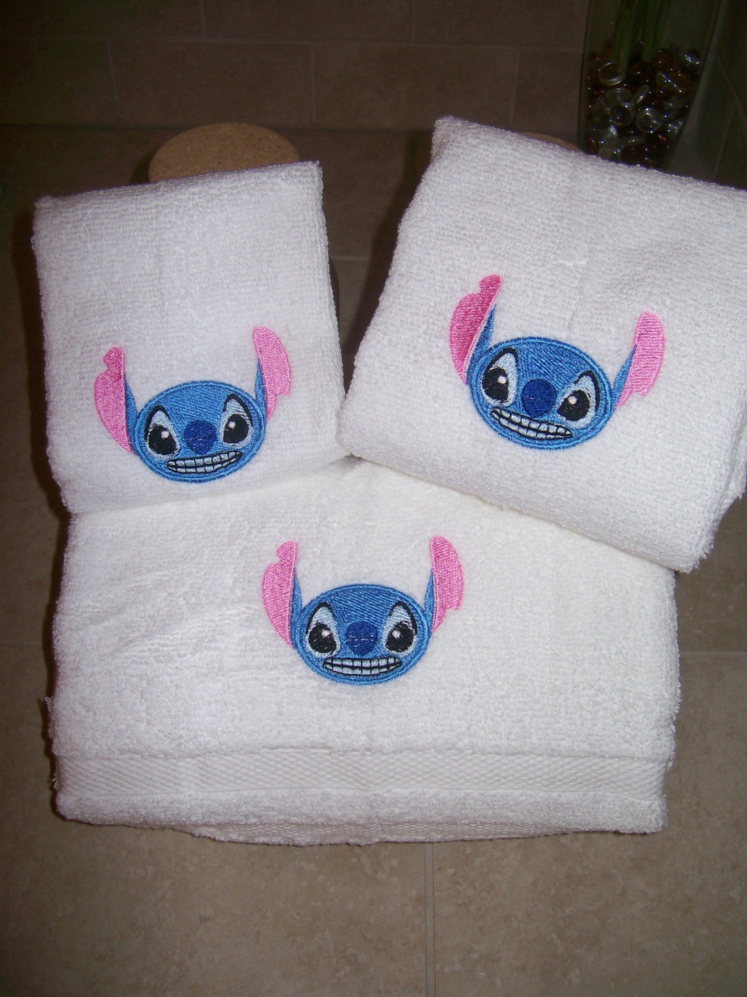 3 Piece Embroidered Personalized Bath Towel Set With Stitch Design - Etsy