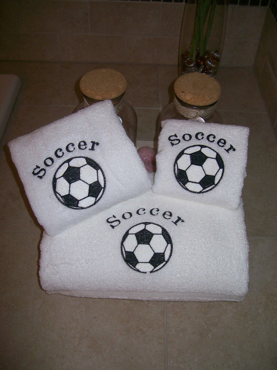 Goal Getter: Personalized 3-piece Soccer-themed Embroidered Bath Towel ...