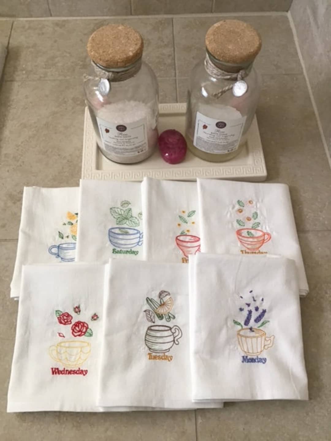 Taste Tea Days of the Week Embroidered Kitchen Towel Set - 7 Vintage ...