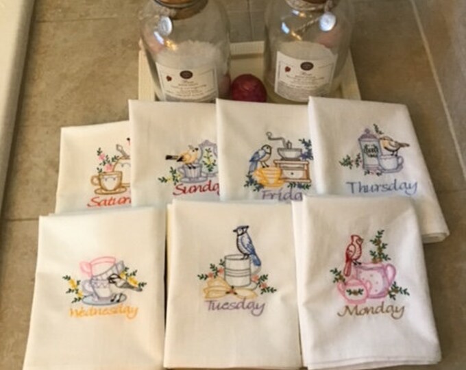 Primitive Christmas Hand Embroidered Cotton Tea Towels Set of - Etsy
