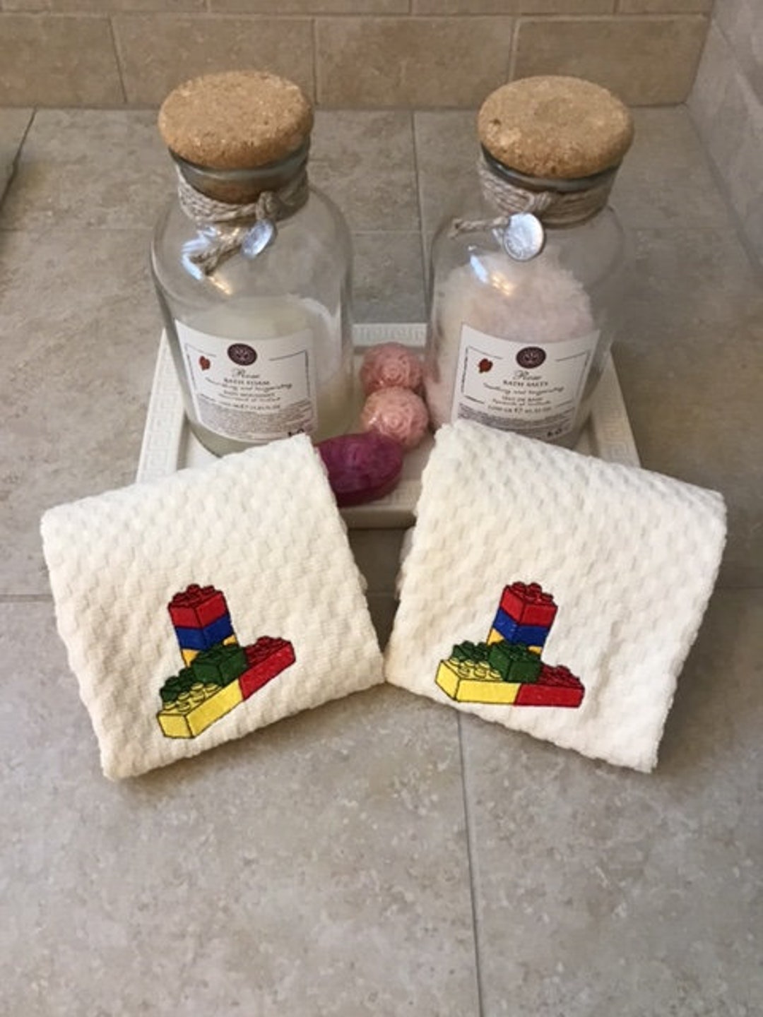 Brick by Brick: Embroidered Lego Design 2-piece Hand Towel Set for ...