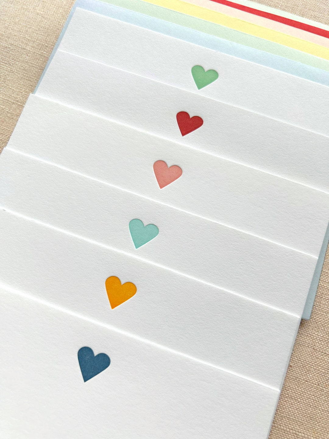 Flat Card Set With Multi-colored Hearts - Etsy