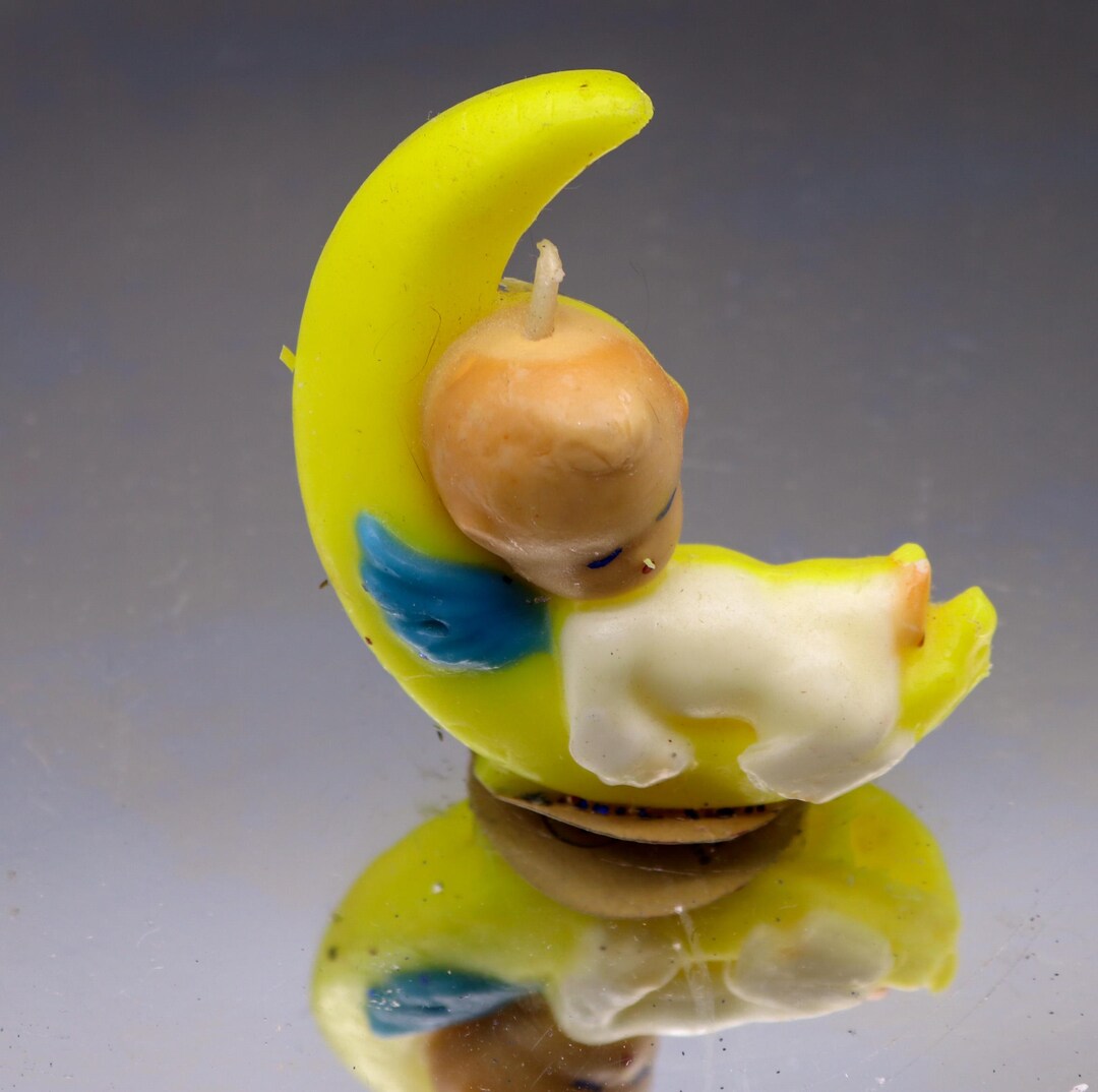 Vintage Gurley Baby Boy Angel Sleeping on Crescent Moon Candle ...