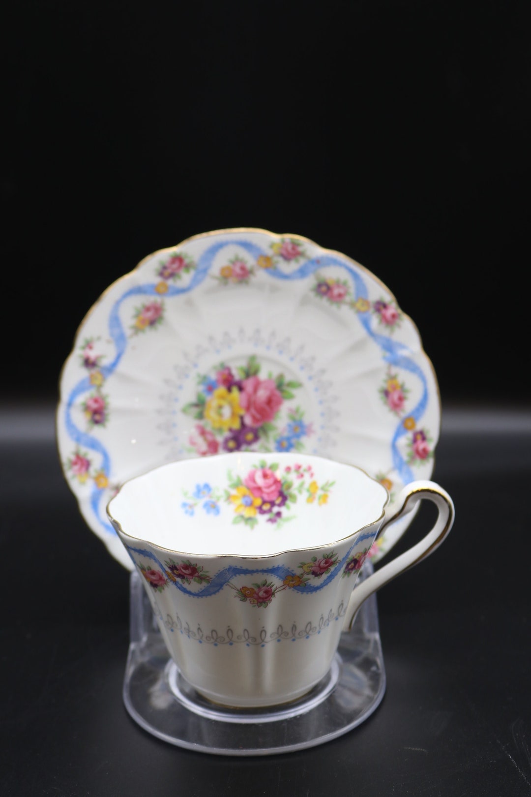 Gladstone "blue Ribbon" Cup & Saucer - Bone China - Made in England - Etsy