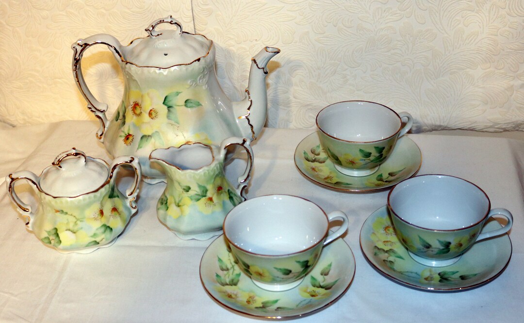 Vintage Hand Painted Porcelain Tea Set Artist Signed Tea - Etsy