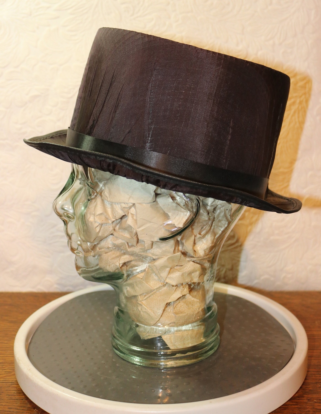 Vintage Black Silk Look Flat Top Hat Made in USA J Hats - Etsy