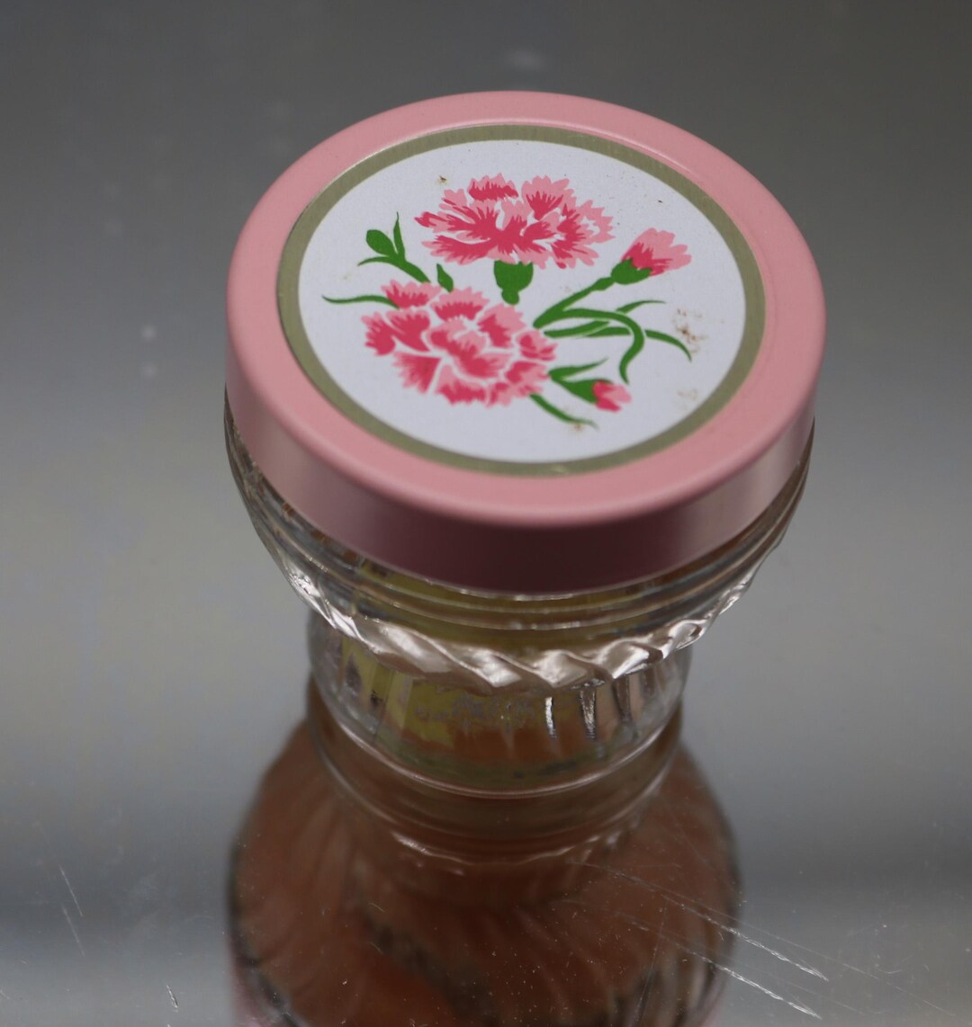 Vintage Avon Carnation Cream Sachet: Clear Glass Jar, Pink Floral Lid ...