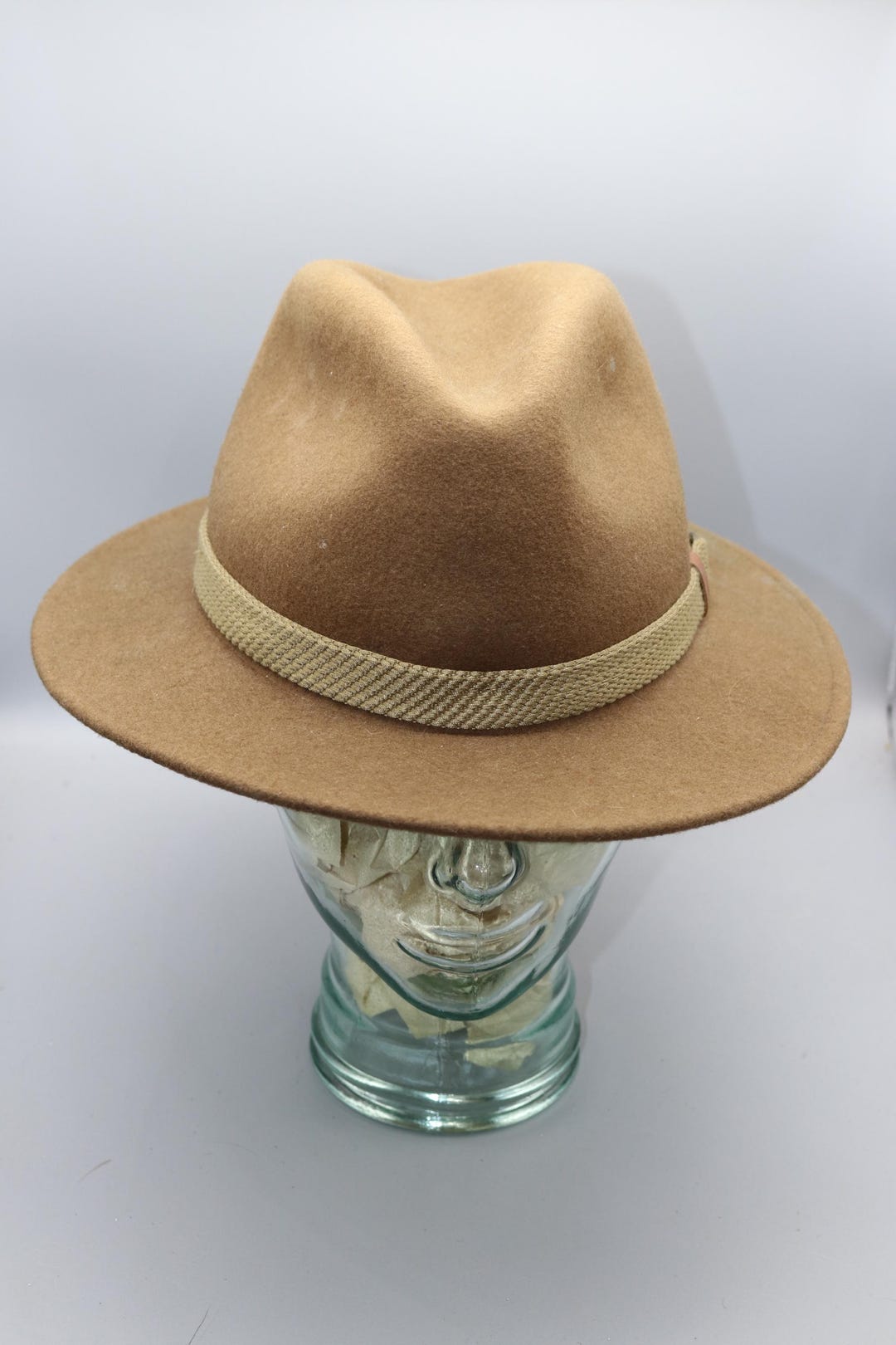 Vintage Light Brown Wool Fedora Hat - Unmarked - Size XL - Etsy