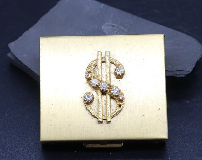 Vintage Coin Compact W/ Money Clip - 1950s-60s - Rhinestone Dollar Sign ...