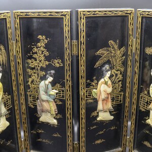 Black Lacquer Folding Screen: Hand-painted Limestone Geisha, Gold ...