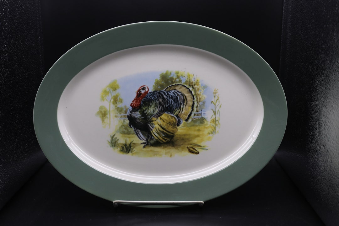 Vintage Syracuse China Turkey Serving Platter - Green Rim - Corn Field ...