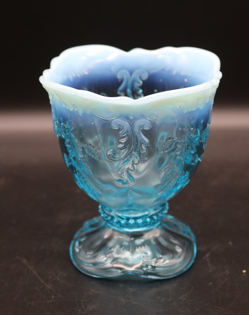 Northwood Opalescent Intaglio Blue flower and Leaf - Etsy