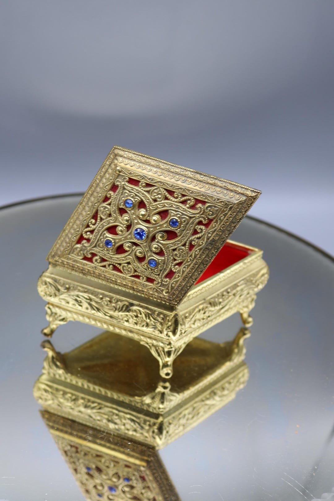 Vintage Ormolu Jewelry Casket: Golden Brass Rhinestone Trinket Box - Etsy