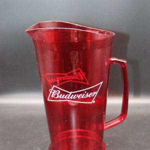 Red Budweiser Plastic Pitcher - NOS - Beer Pitcher - Barware - Home Bar ...