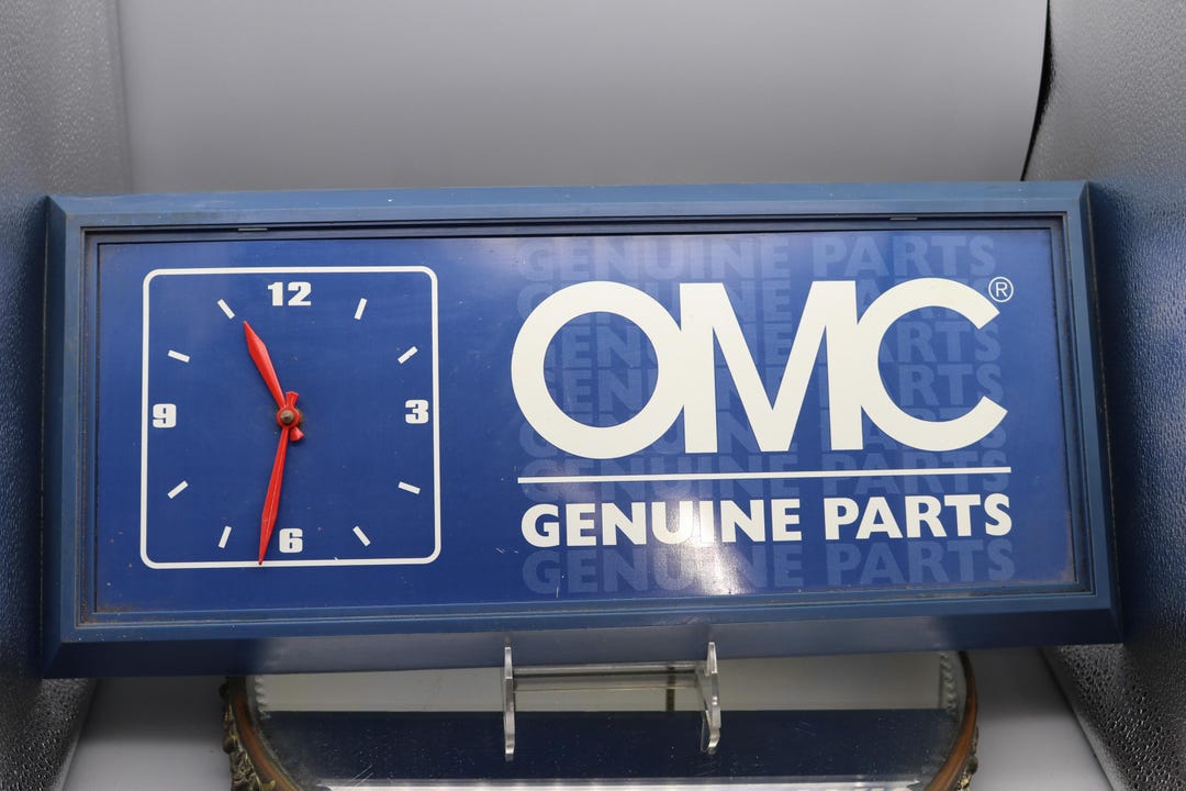 Vintage OMC Outboard Motors Dealer Sign Clock: Blue & White Marine ...