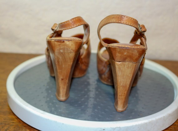 1970s Rapallo Leather Slingback Sandals - Wooden Plat… - Gem