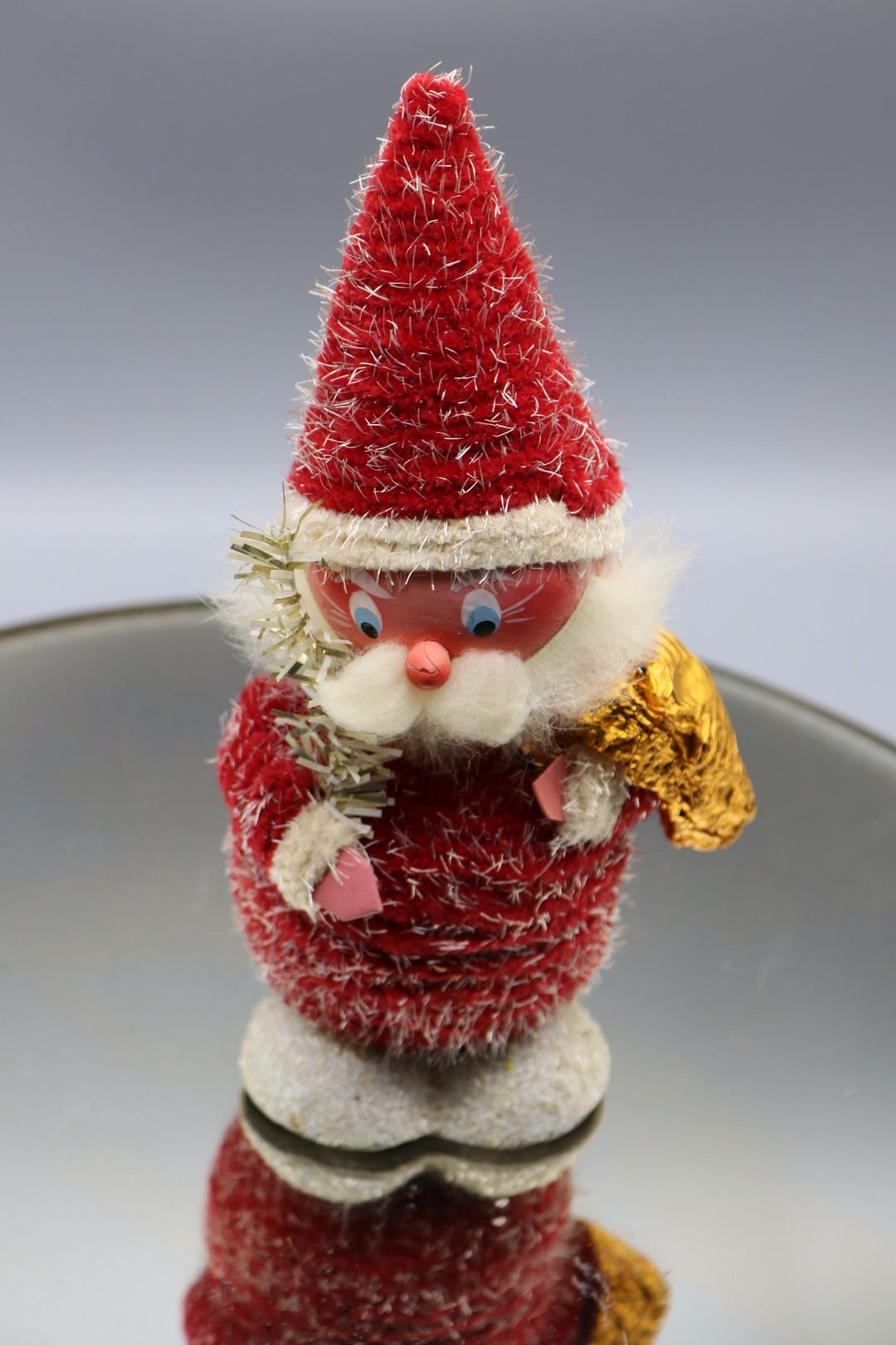 Vintage Chenille Paper Mache Bobble Head Santa Candy Container - Made ...