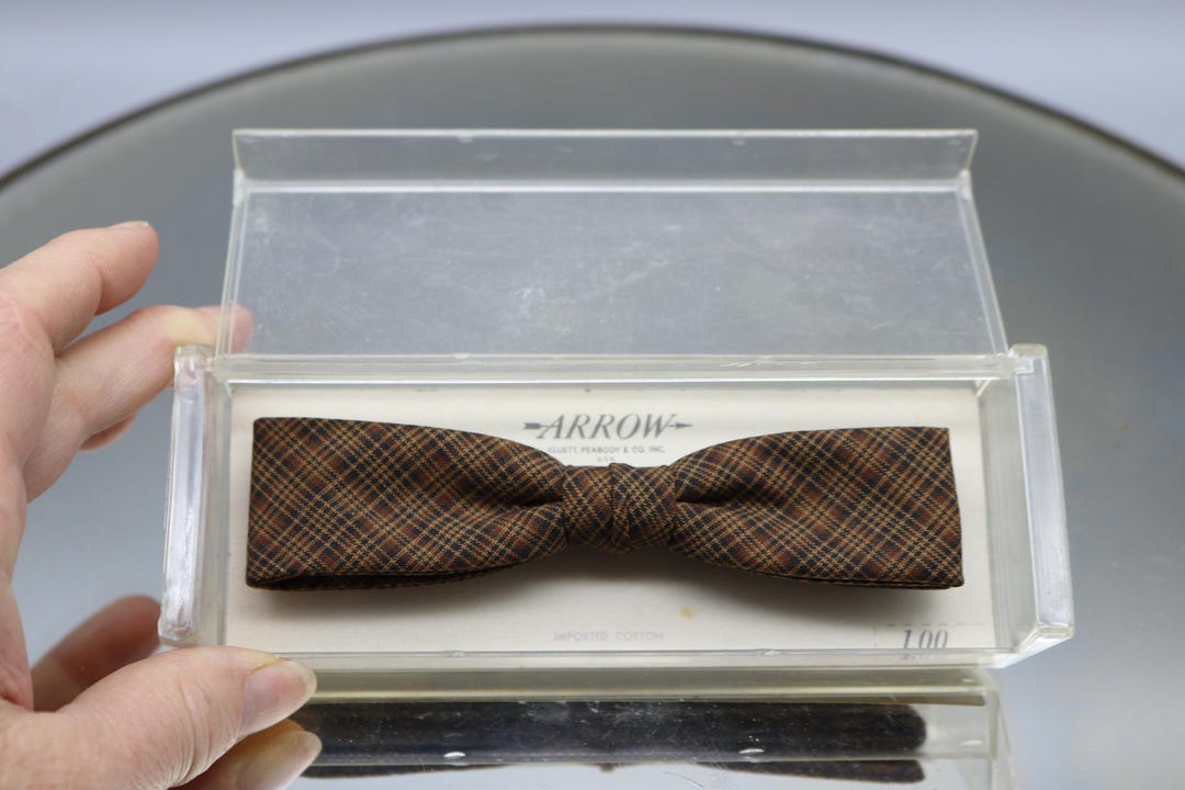 Vintage 1950s Arrow Bowtie: Men's Brown Plaid, NOS in Original Case - Etsy