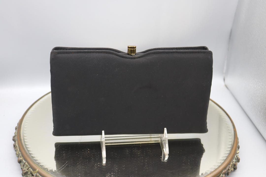 1960s Matte Black Rayon Clutch - Purse - Vintage - Hidden Chain Strap ...