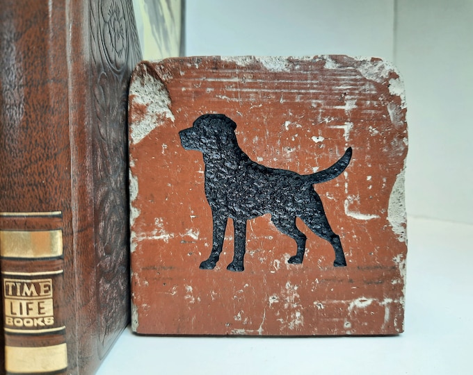 Labrador Retriever Silhouette Engraved Half Red Brick Bookend Shelf ...
