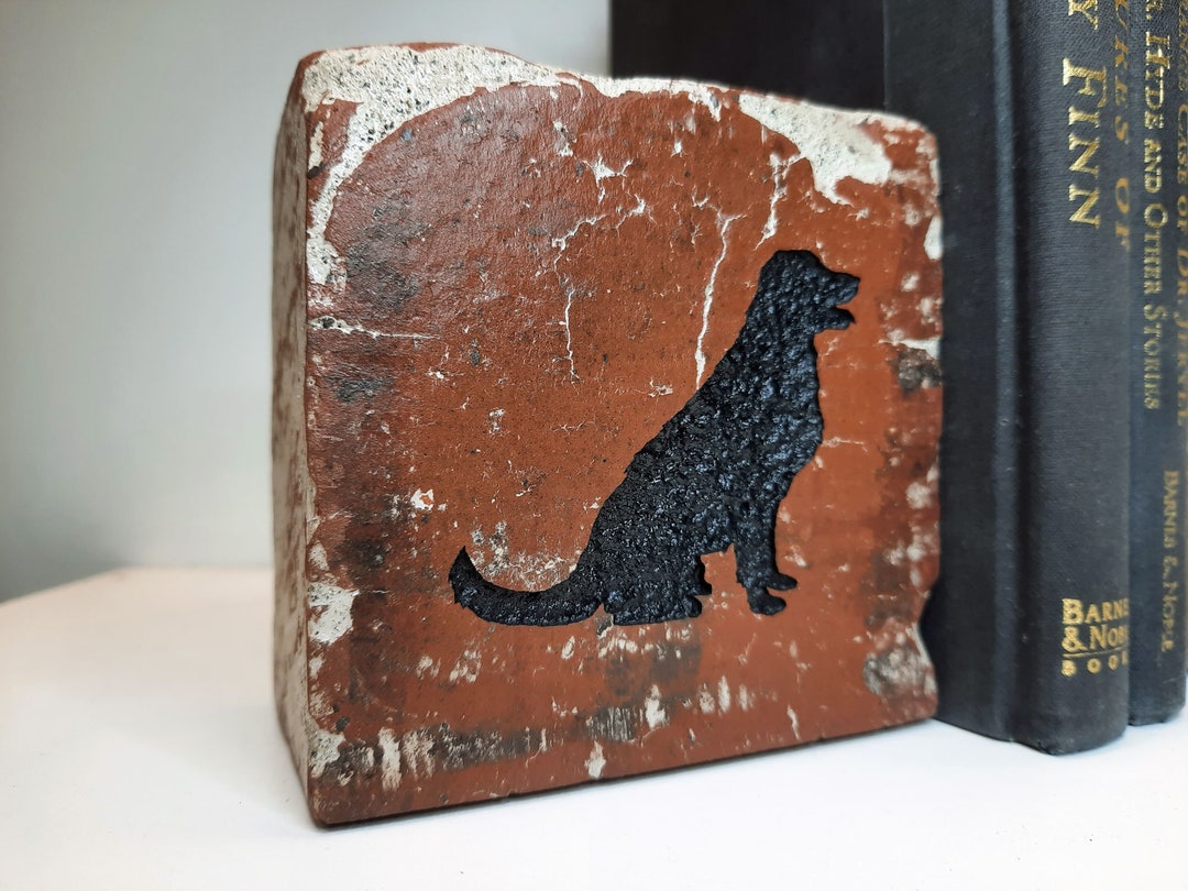 Sitting Golden Retriever Silhouette Engraved Half Red Brick Bookend ...