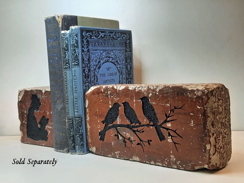 Three Birds on A Branch Silhouette Engraved Red Brick Bookend Shelf ...