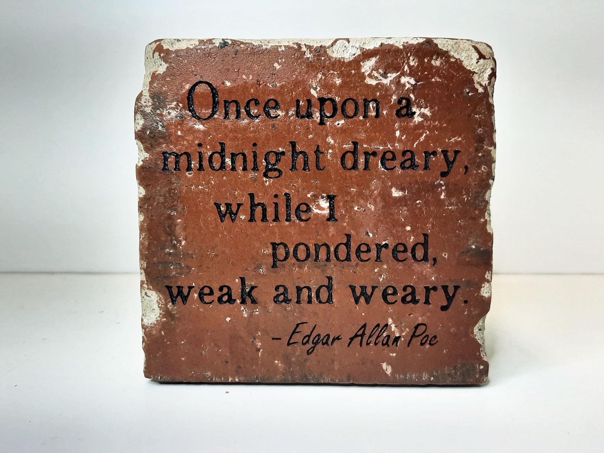 Engraved Edgar Allan Poe Brick Bookend: Raven Poem Decor - Etsy