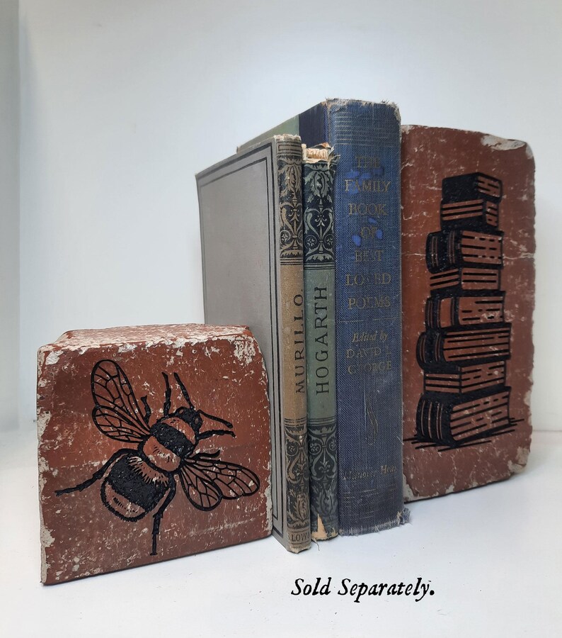 Stacked Books Design on Engraved Brick Bookend Shelf Décor - Etsy