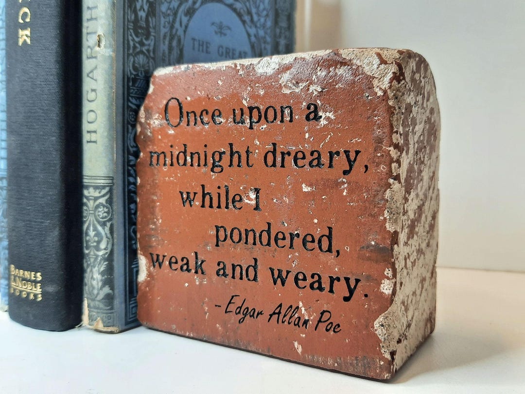 Engraved Edgar Allan Poe Brick Bookend: Raven Poem Decor - Etsy