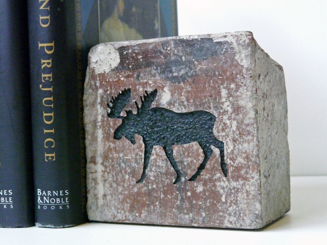 Moose Bookend Engraved Half Red Brick Shelf Décor - Etsy