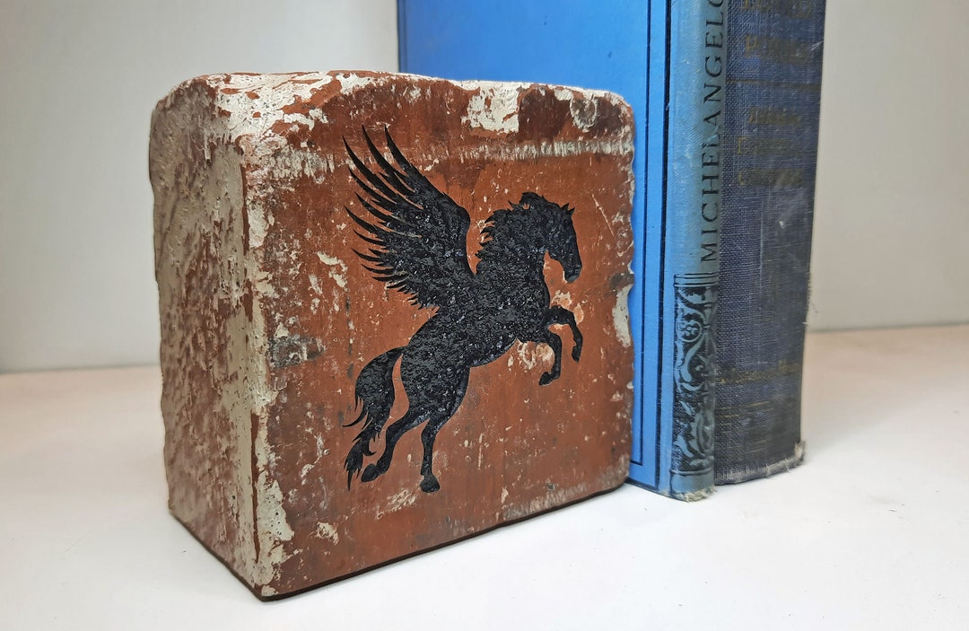 Pegasus Engraved Half Red Brick Bookend Shelf Decor - Etsy