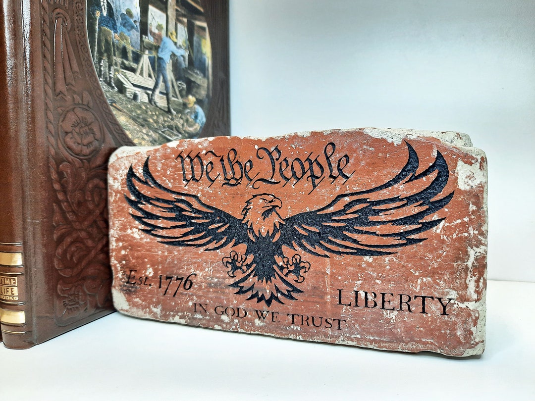 We the People Eagle Engraved Brick Bookend for Home, Office, or Library ...