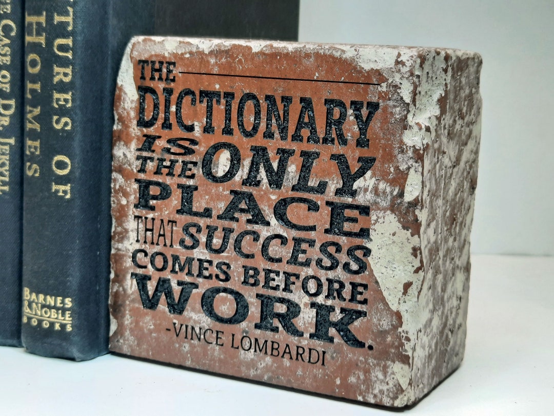 Engraved Brick Bookend: Vince Lombardi Quote, Rustic Decor - Etsy