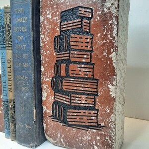 Stacked Books Design on Engraved Brick Bookend Shelf Décor - Etsy