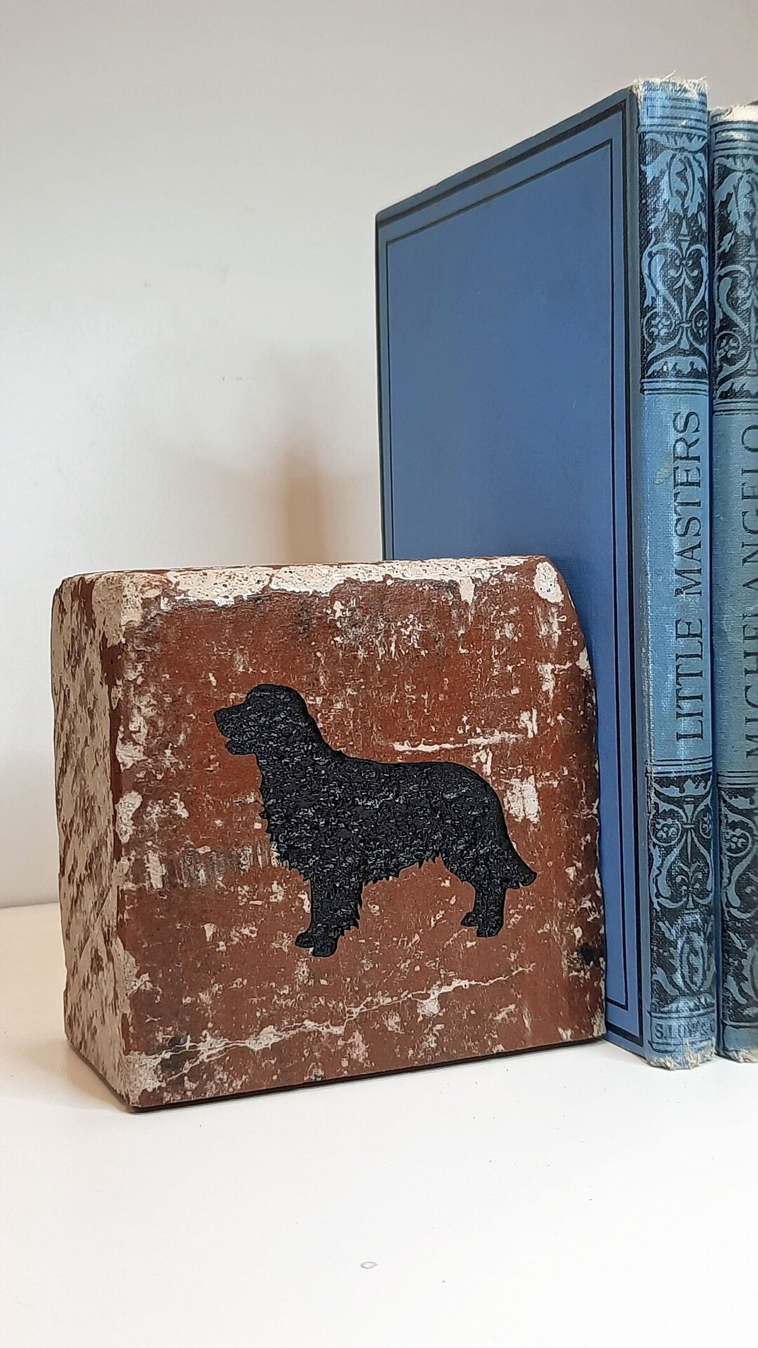 Golden Retriever Silhouette Engraved Half Red Brick Bookend Shelf Décor ...