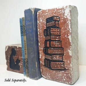 Stacked Books Design on Engraved Brick Bookend Shelf Décor - Etsy
