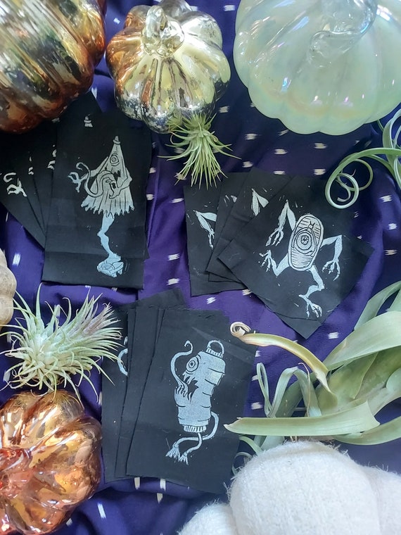 YOKAI Patches Punk Patch Linoleum Print White on Black - Etsy