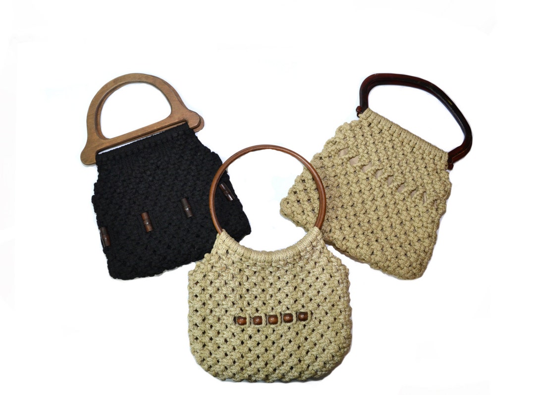 Vintage Macrame Purse Boho Clutch Purse Beige Macrame Purse Black ...