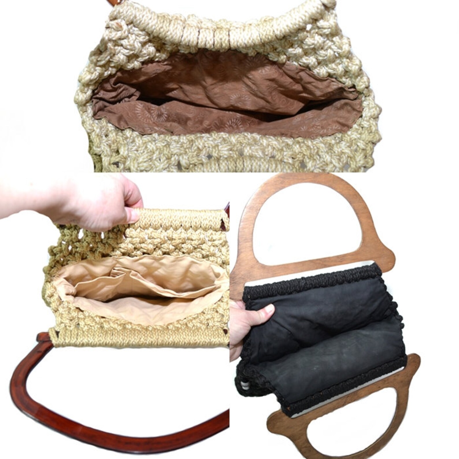 Vintage Macrame Purse Boho Clutch Purse Beige Macrame Purse Black ...