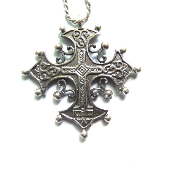 Antique Creed Sterling Cross Necklace~ Ornate Design … - Gem