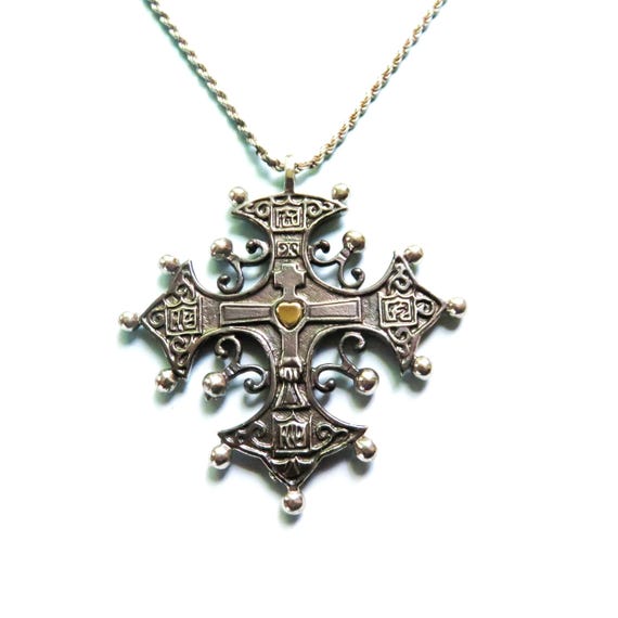 Antique Creed Sterling Cross Necklace~ Ornate Design … - Gem