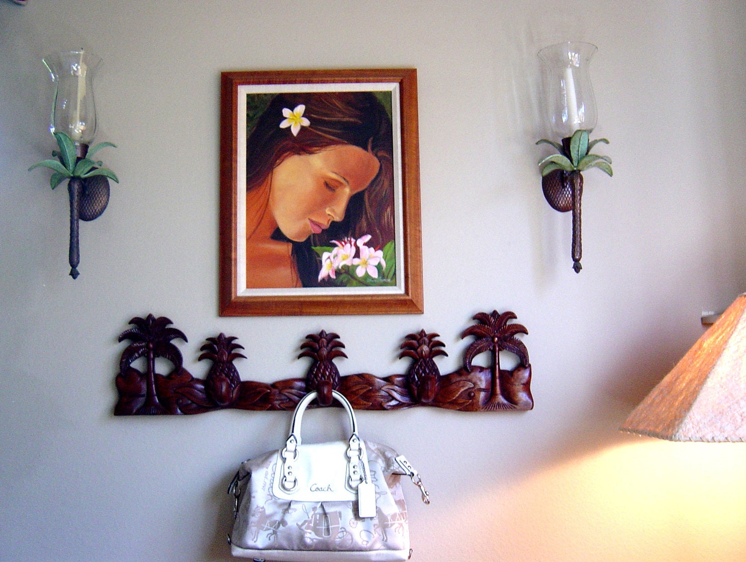 Entry Way, Coat / Purse Rack Hand Carved Palm Tree and Pineapples - Etsy