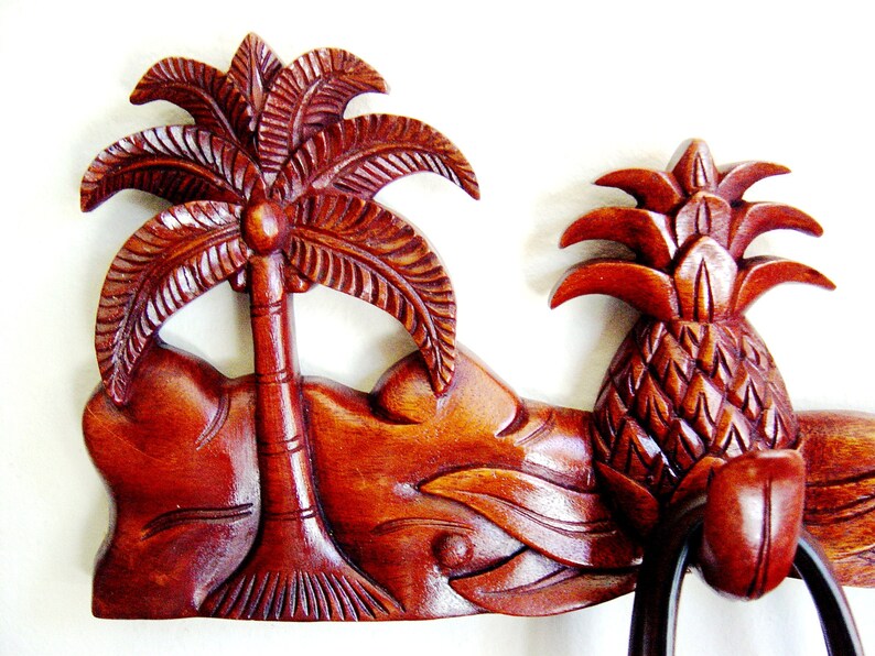Entry Way, Coat / Purse Rack Hand Carved Palm Tree and Pineapples - Etsy