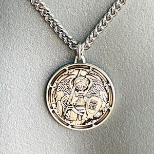 Sterling Silver Saint Michael Pendant Necklace Round Michael Chain ...