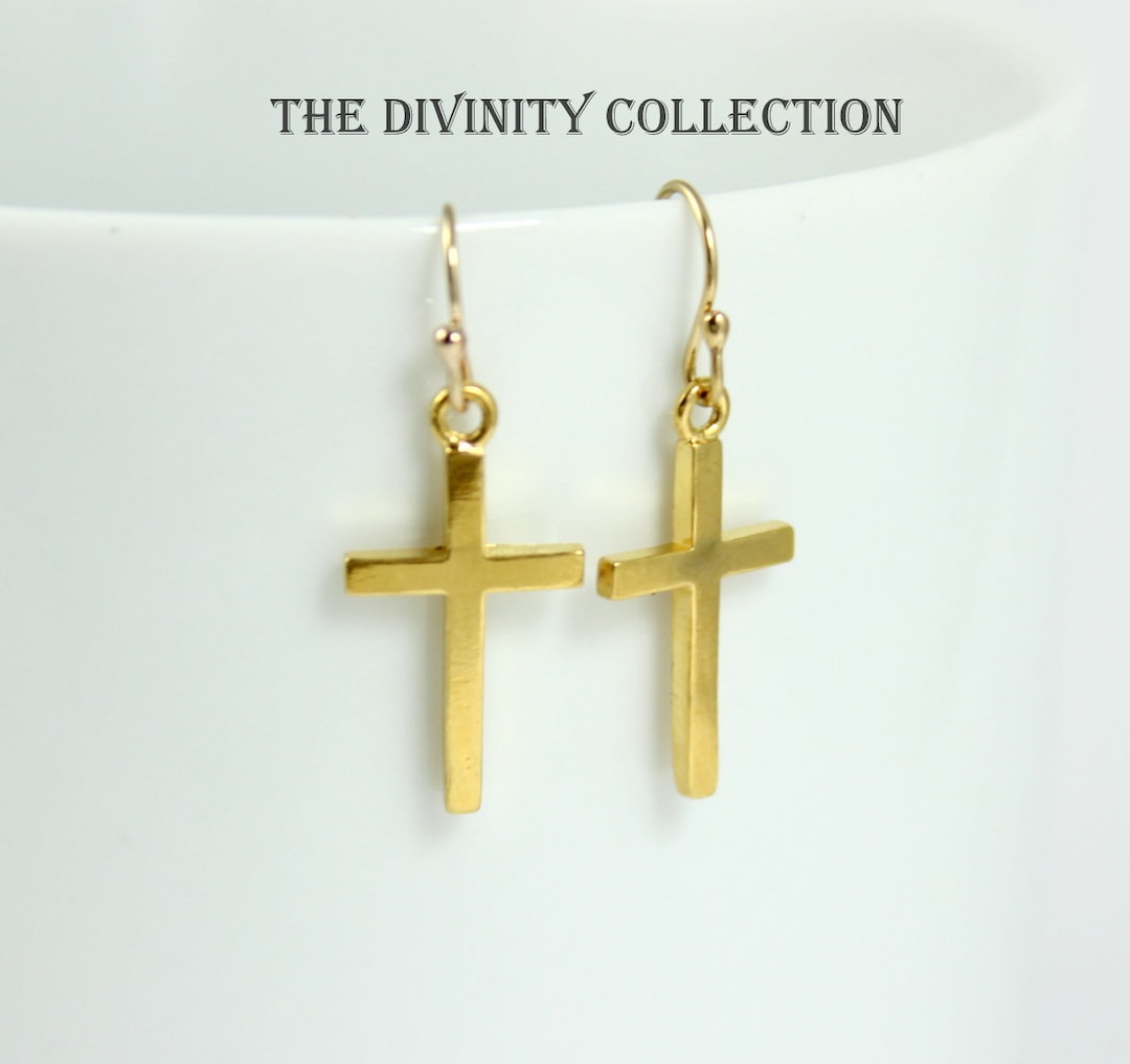 Gold Filled Cross Earrings Women Simple Crosses Dangling Drop Earring ...