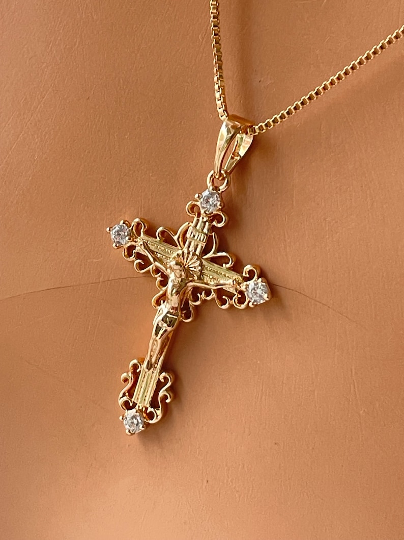 18K Gold Filled Crucifix Cross Necklace: Catholic Religious Jewelry ...
