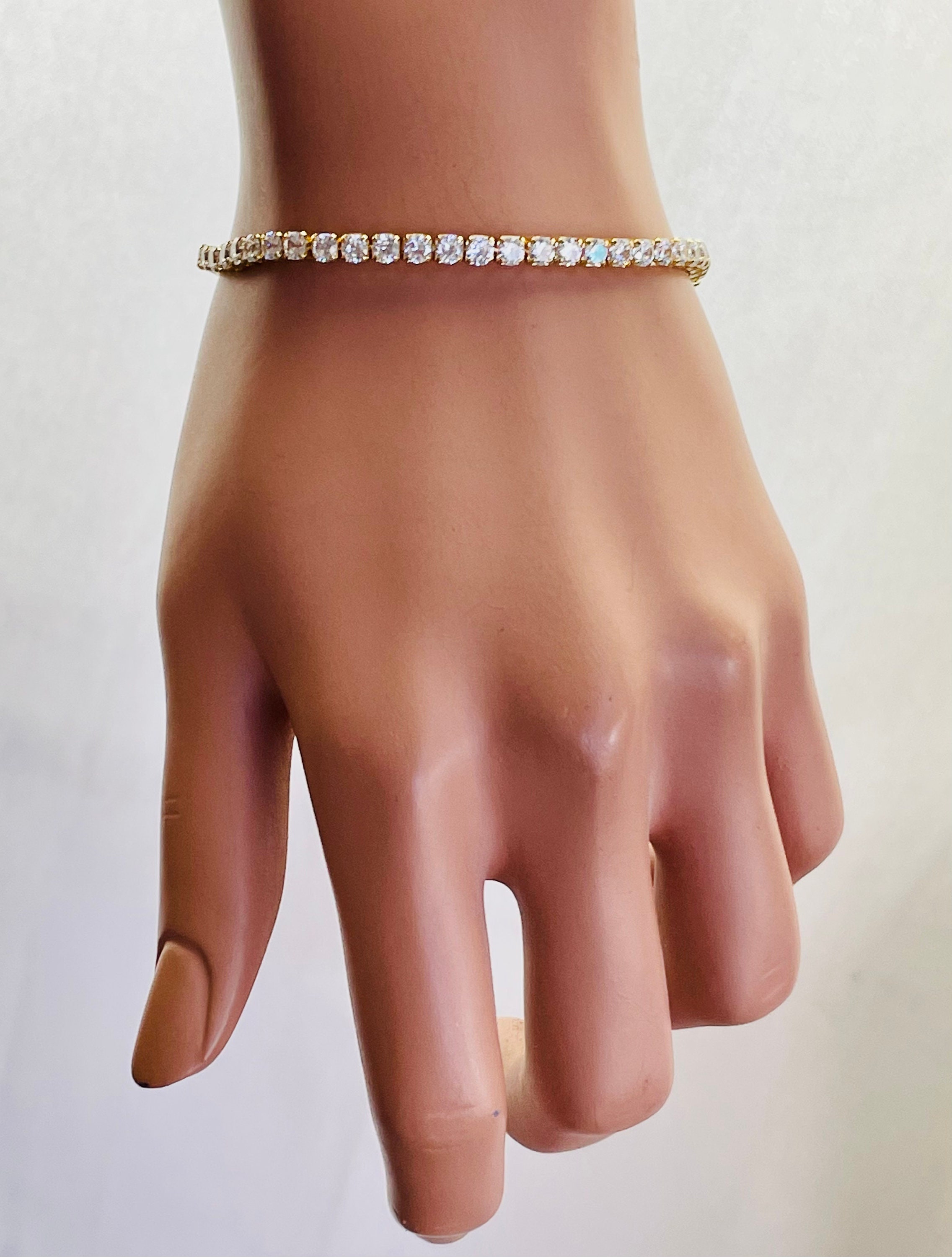 Gold Tennis Bracelet Cross Charm Bracelet CZ Bracelets 14 K Gold Filled ...