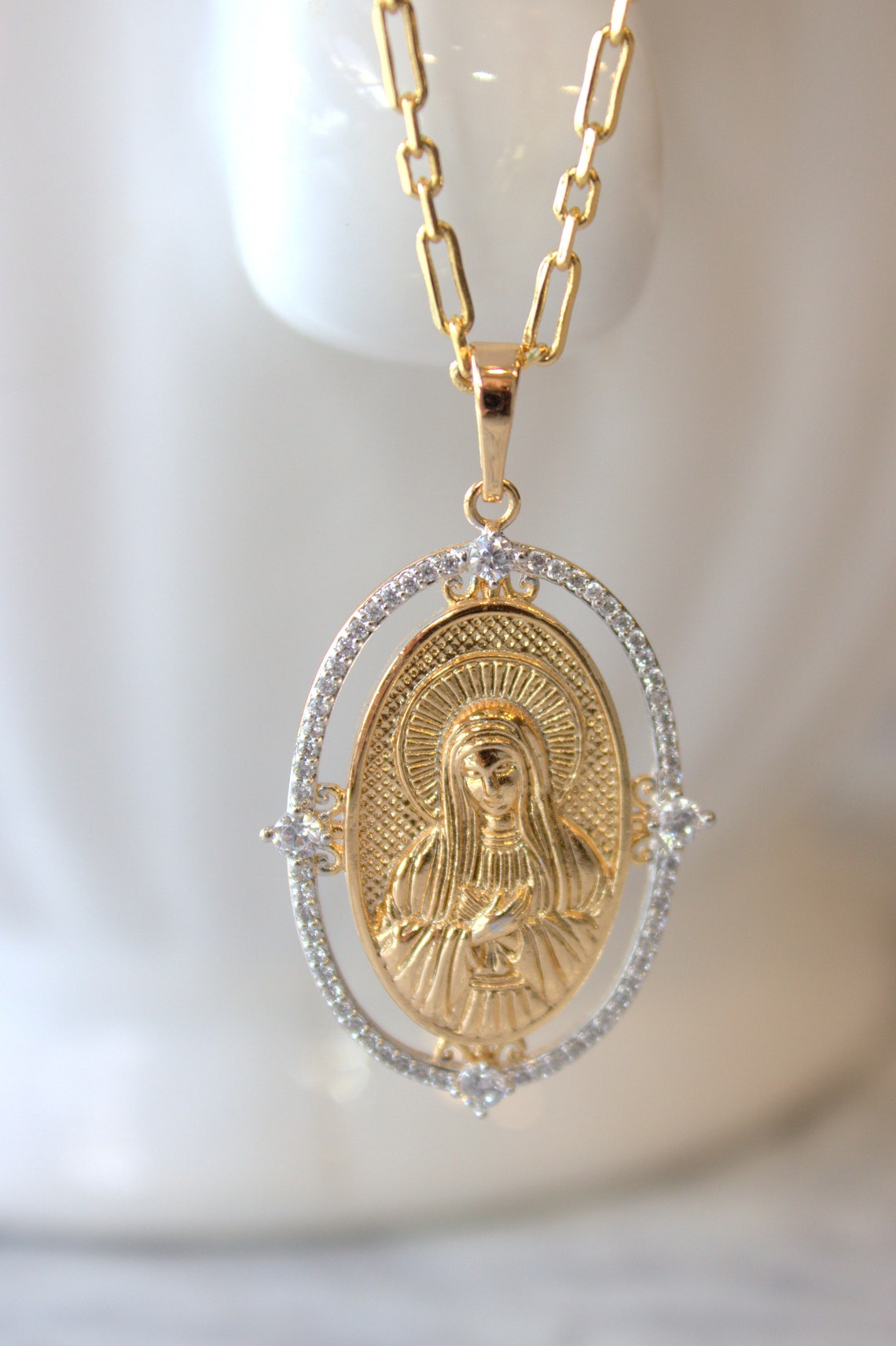 Gold Filled Virgin Mary Necklace Women Two Tone Large Mary - Etsy