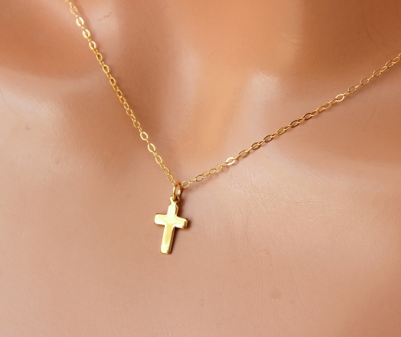 Dainty Gold Cross Charm Necklace Small 14k Gold Filled Cross Necklaces ...